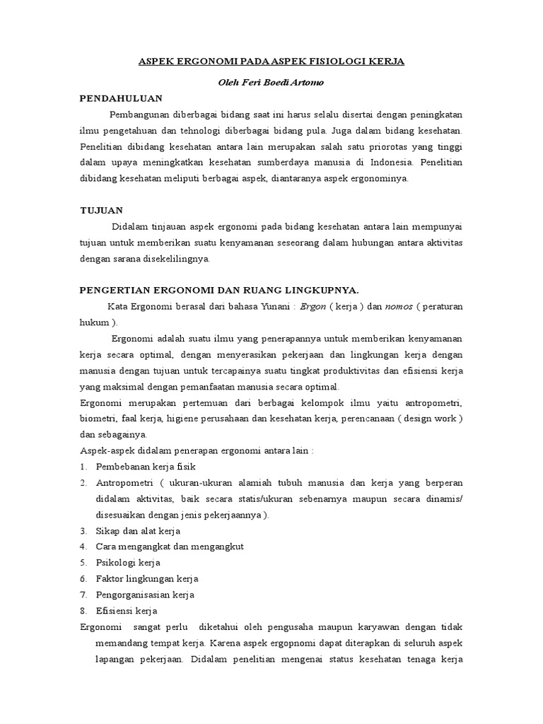 Aspek Ergonomi Pada Aspek Fisiologi Kerja | PDF