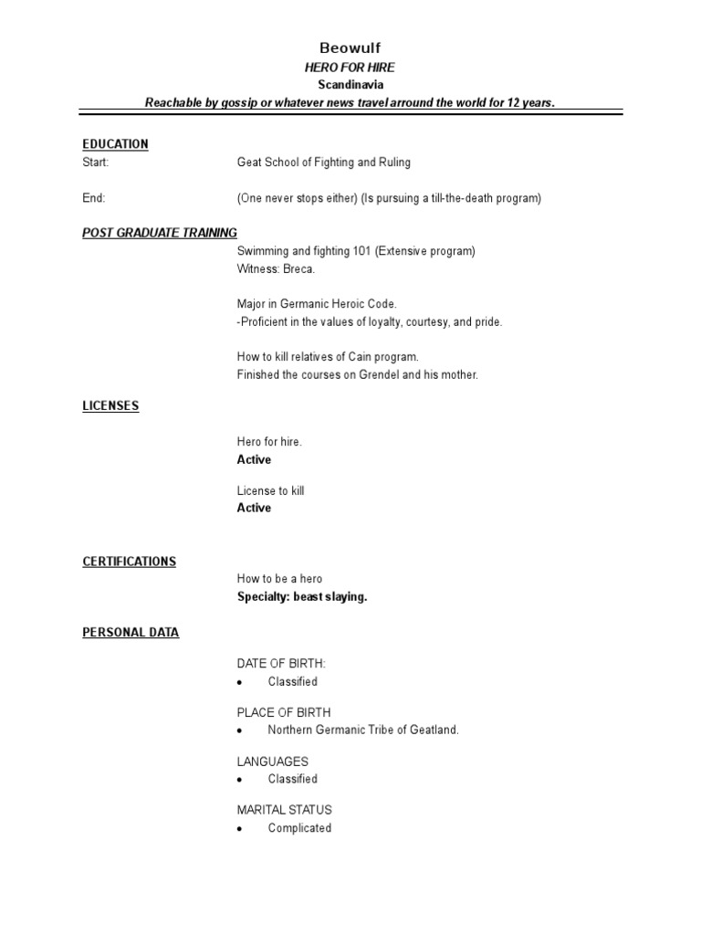 Beowulf Resume | PDF