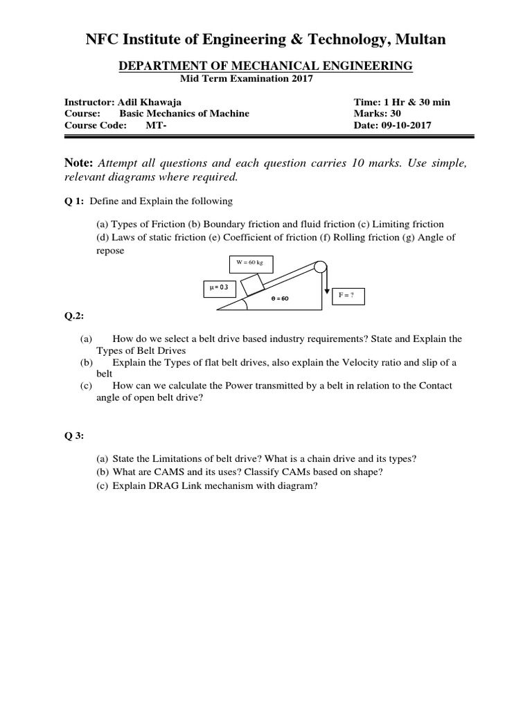 Mid Basic Mechanics of Machine | PDF