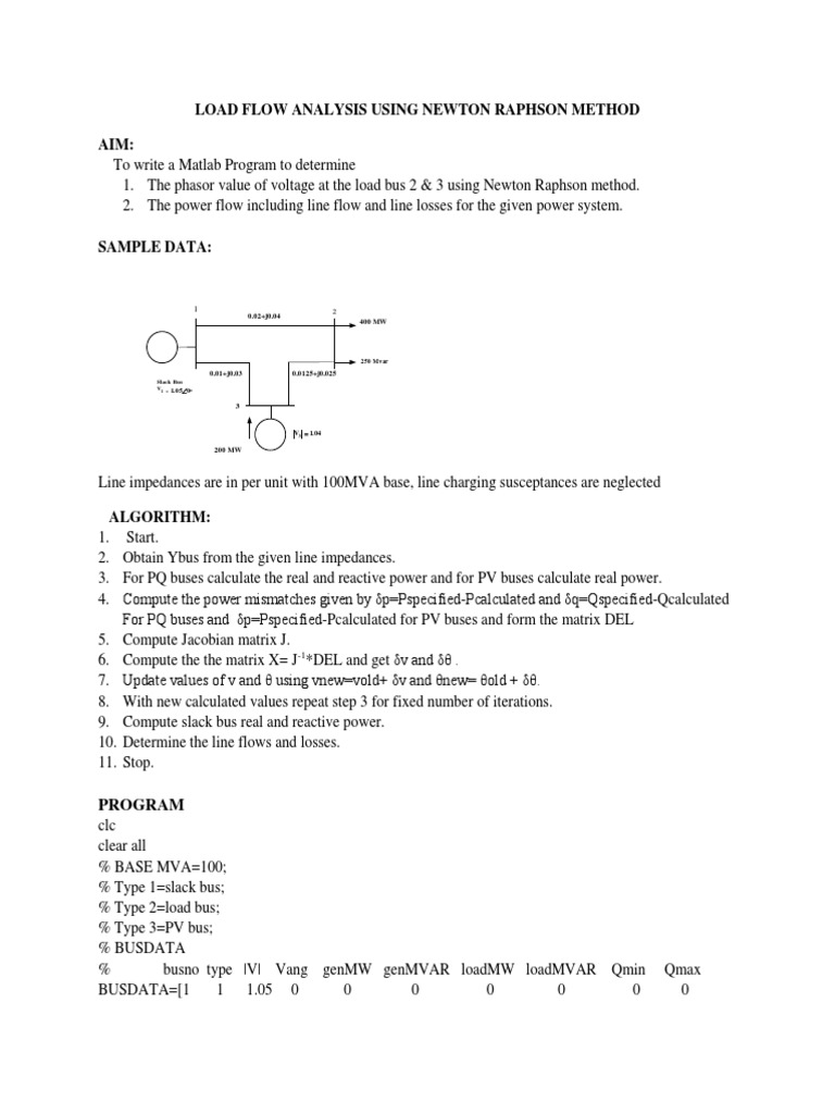 Load Flow Analysis Using Newton Raphson Method | PDF | Applied ...