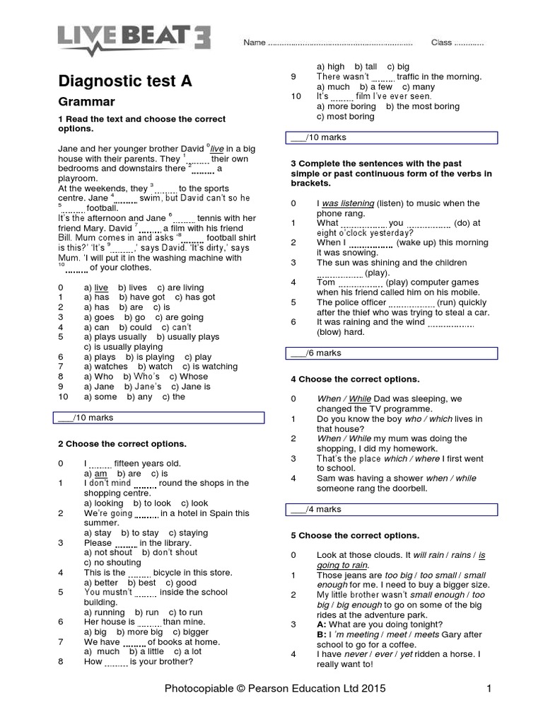 LB3 Diagnostic Test A | PDF | Leisure