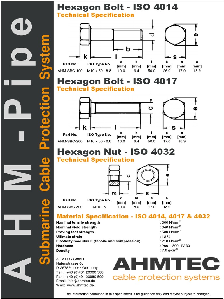 Technical Specifications and Material Properties of Hexagon Bolts, Nuts ...