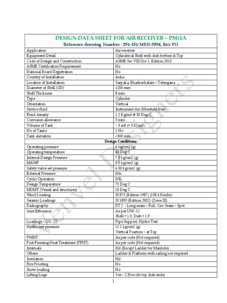 Air Receiver Design | PDF | Pipe (Fluid Conveyance) | Gas Technologies