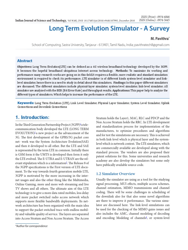 Long Term Evolution Simulator - A Survey | PDF | Mimo | Lte ...