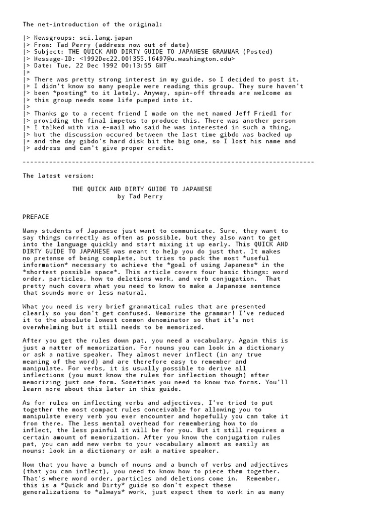 The Quick and Dirty Guide To Japanese by Tad Perry | PDF | Japanese Language | Adjective