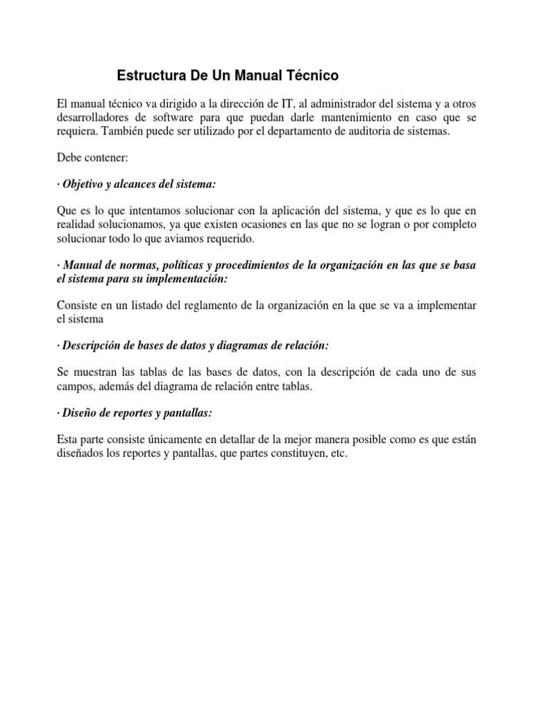 ¿Qué es un manual técnico?, ¿Cuál es su estructura? Ejemplos | Ingeniería Informática | Software
