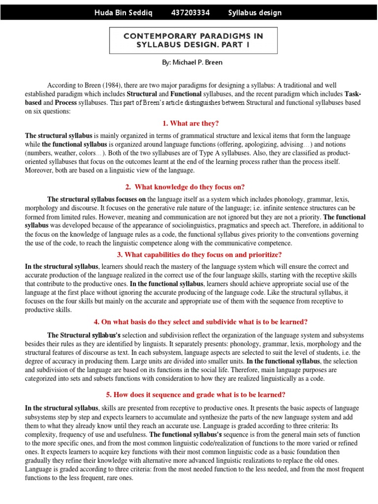 Summary of Structural vs. Functional Syllabus | PDF | Linguistics ...