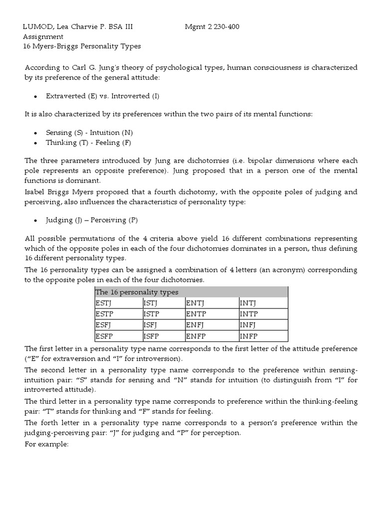 16 Personality Types | PDF | Personality Type | Extraversion And ...