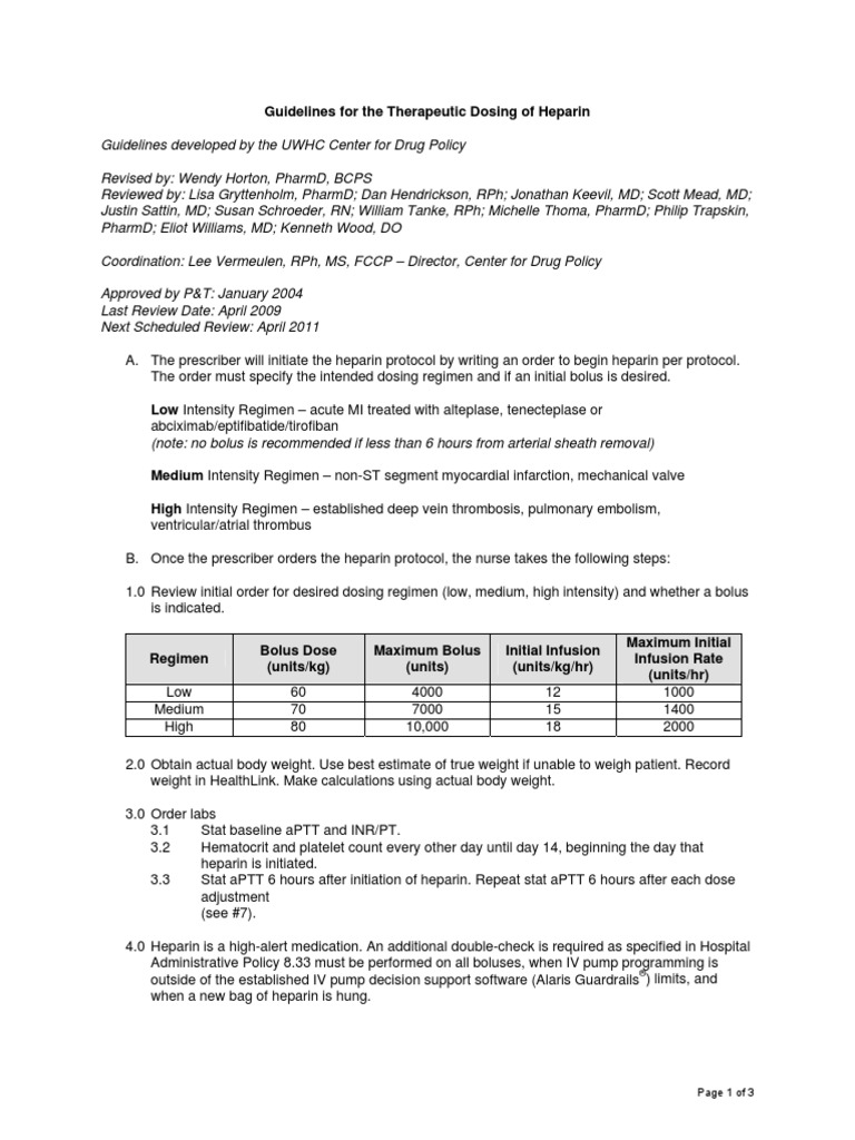 Heparin Infusion Guideline PDF | PDF | Intravenous Therapy | Thrombosis