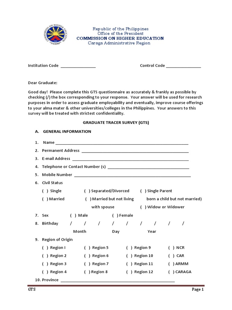 CHED Tracer Questionnaire | PDF | College | Academic Degree