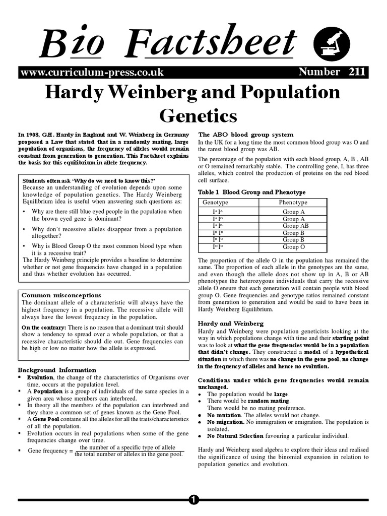 Hardy Weinberg Population Genetics | PDF | Allele | Zygosity
