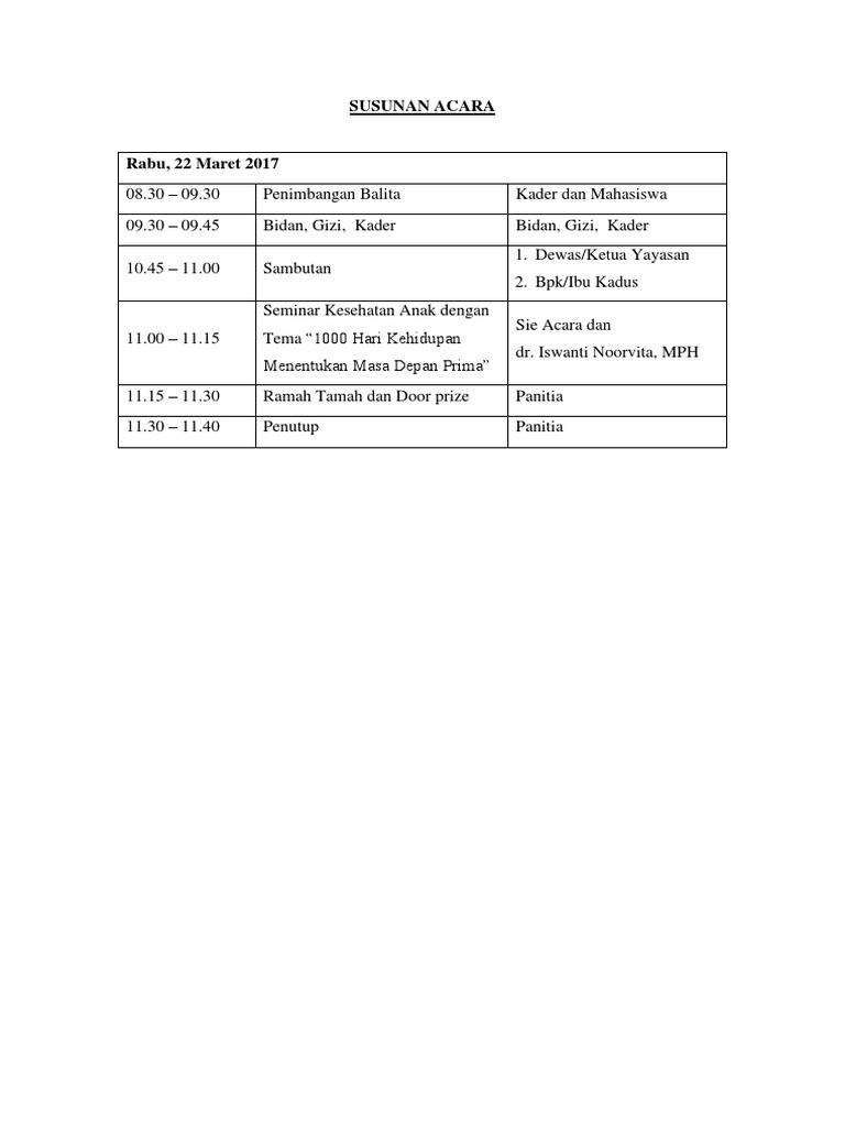 SUSUNAN ACARA Seminar Kesehatan Anak | PDF