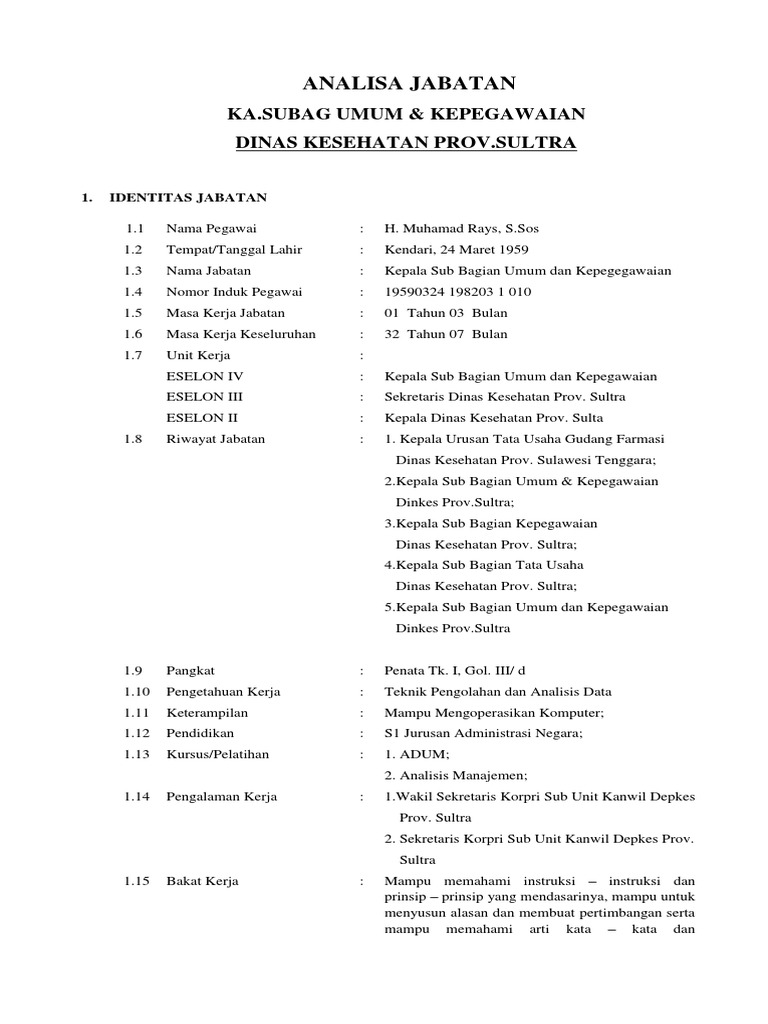 Contoh Analisis Jabatan