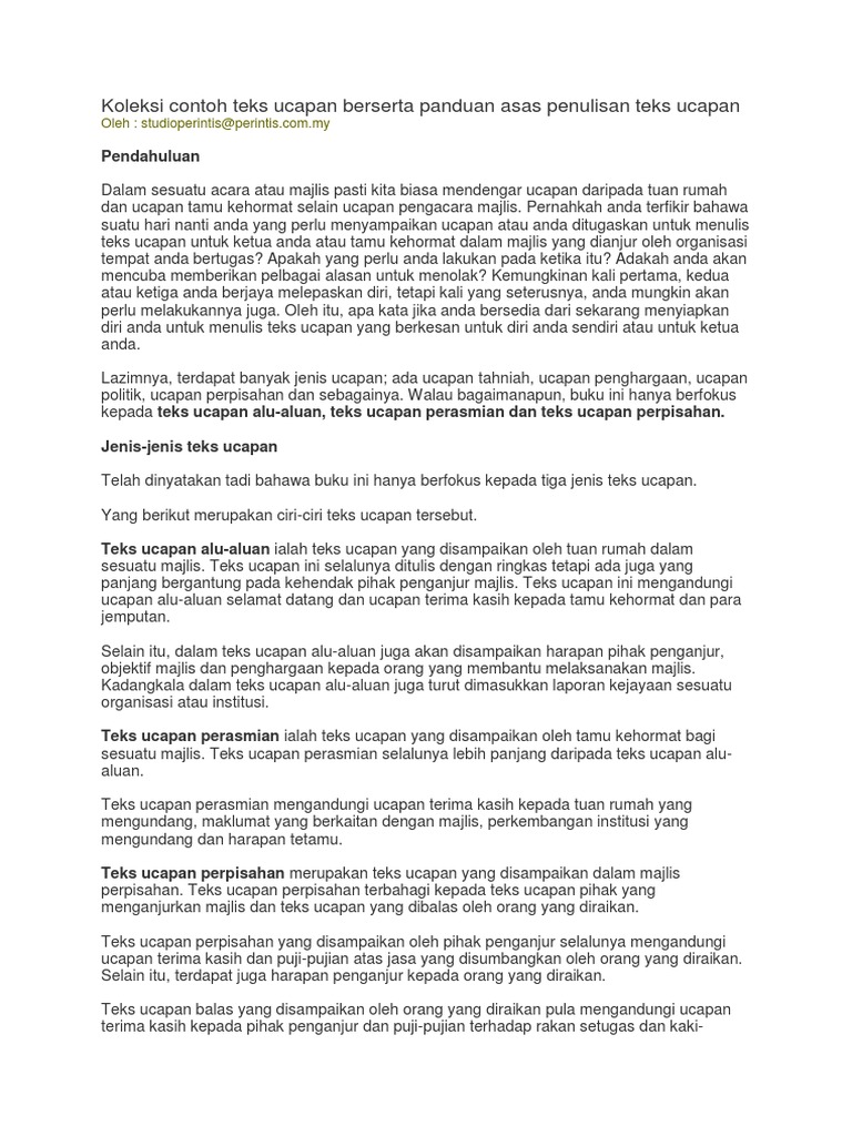 Koleksi Contoh Teks Ucapan Berserta Panduan Asas Penulisan Teks Ucapan ...