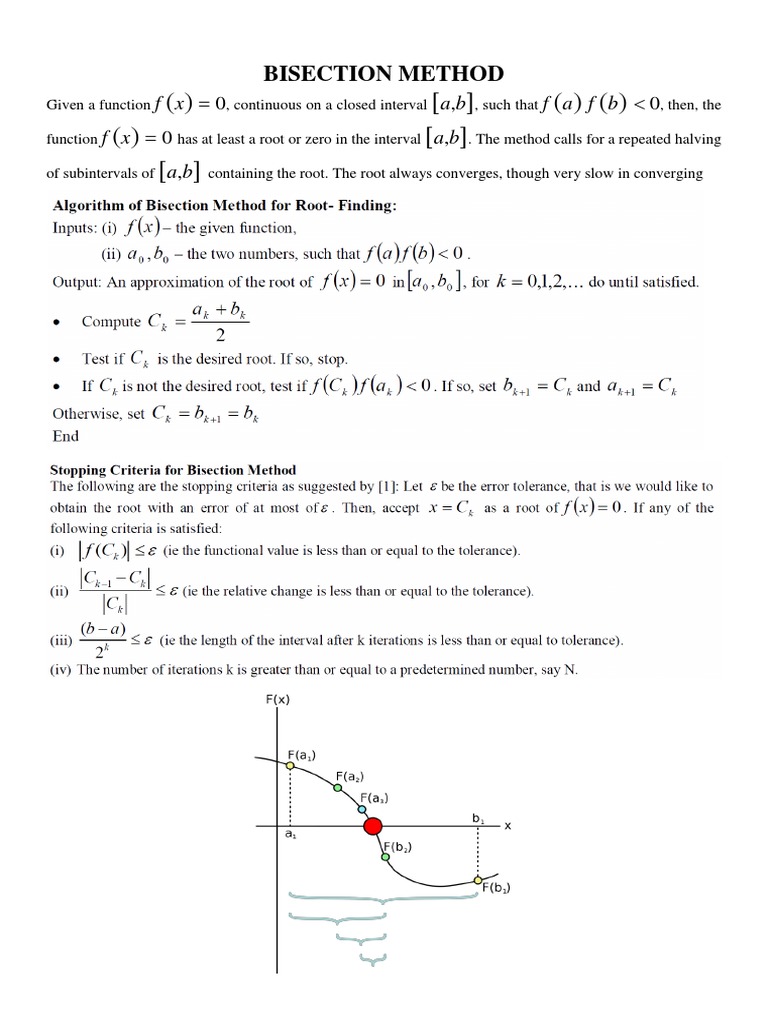 Bisection Method: F X A, B F A F B F X A, B A, B | PDF