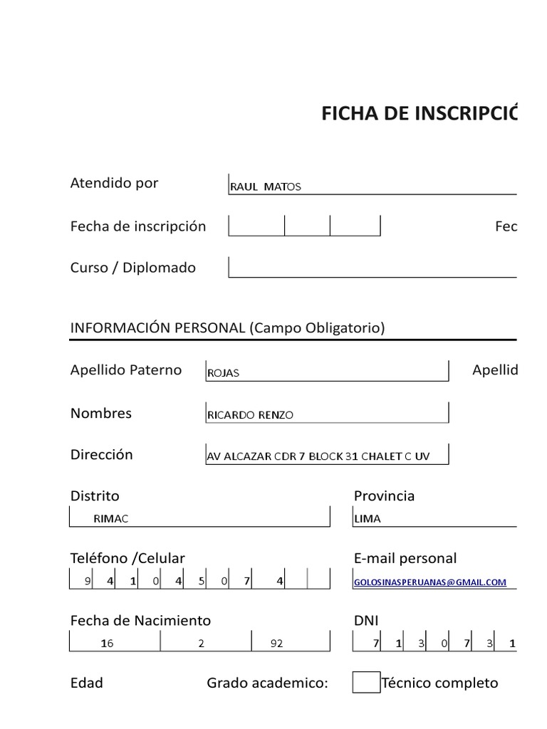 Ficha de Matricula Adex | PDF | Pagos | Business