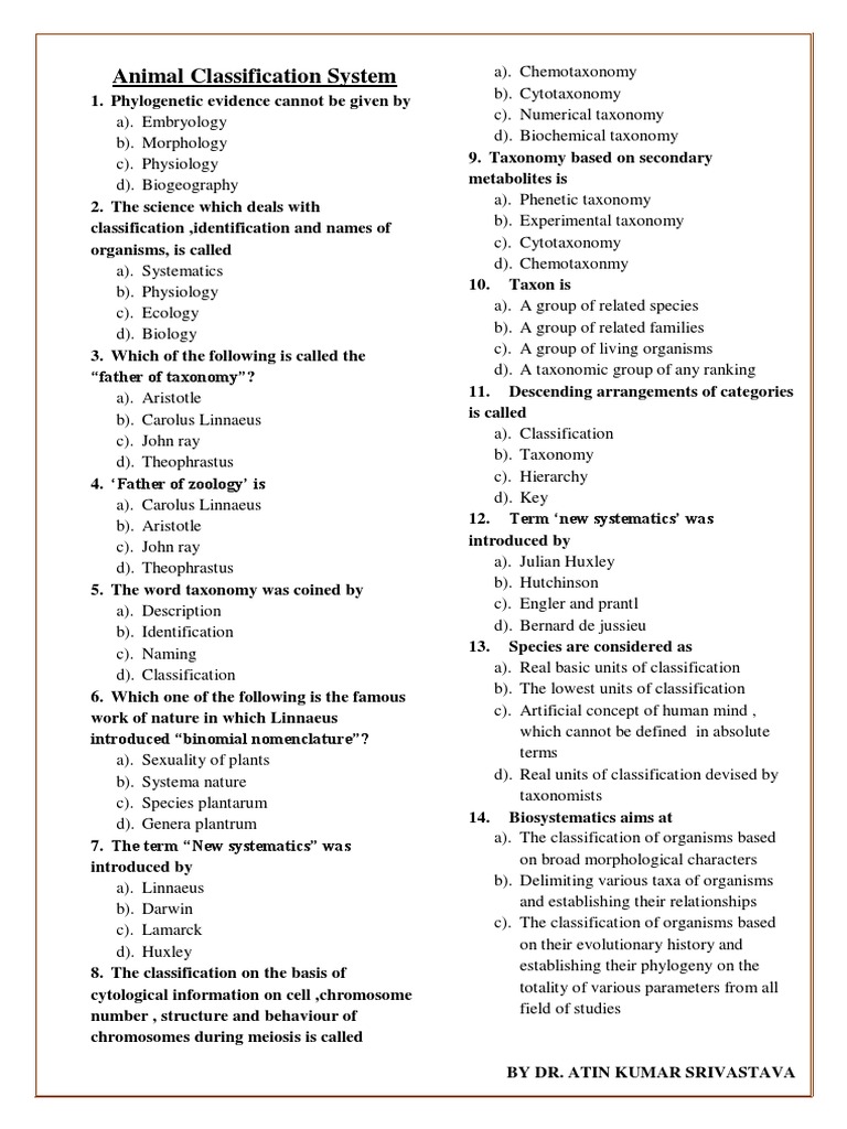 Taxonomy Quiz for Biology Students | PDF | Taxonomy (Biology ...