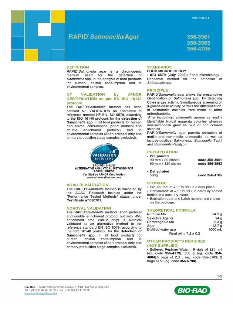 Bio-Rad Rapid'Salmonella Test Prosedürü | PDF | Litre | Sterilization ...