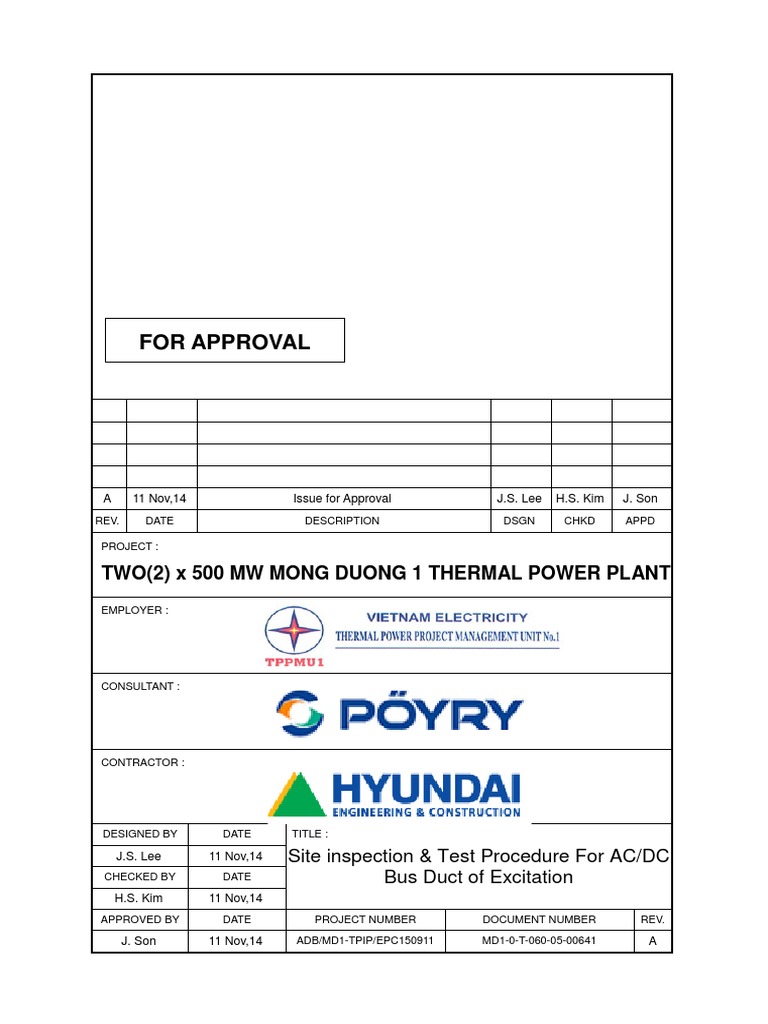 Site Inspection and Test Procedure for AC/DC Bus Duct of Excitation ...