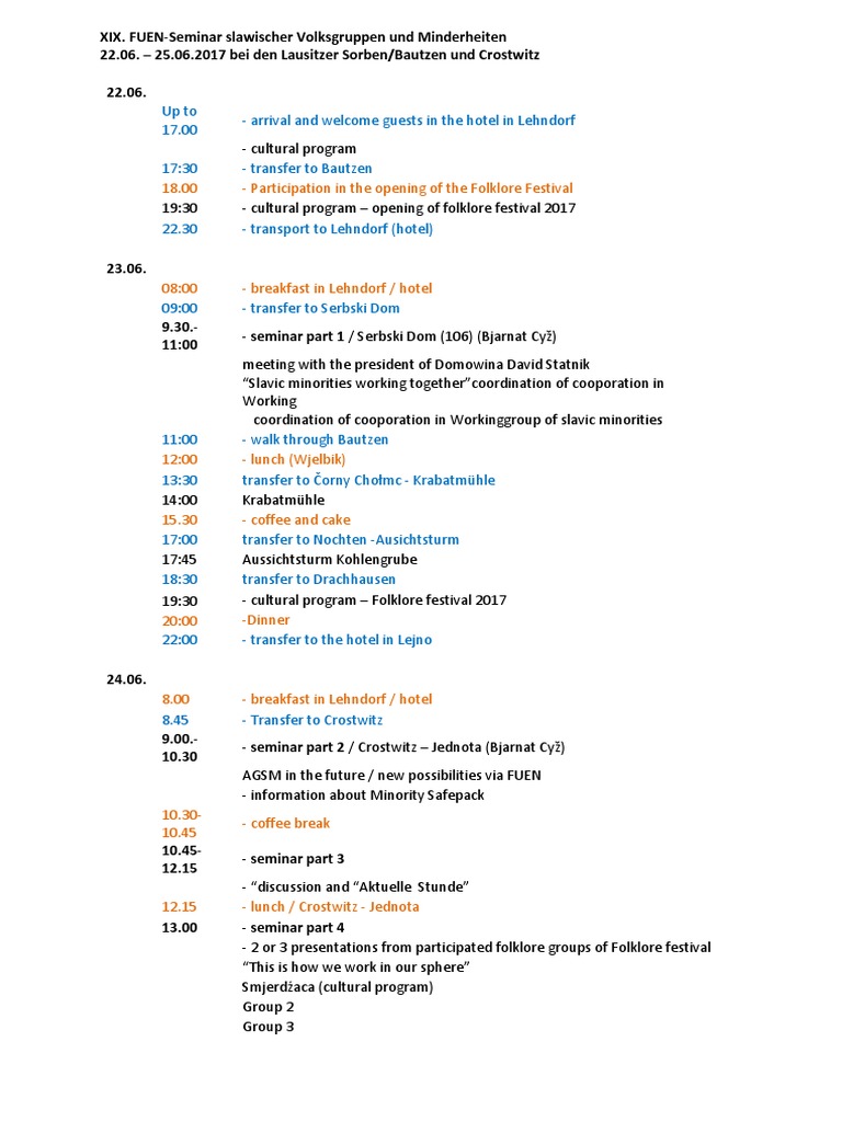 2017 Timetable FUEVseminar PDF | PDF