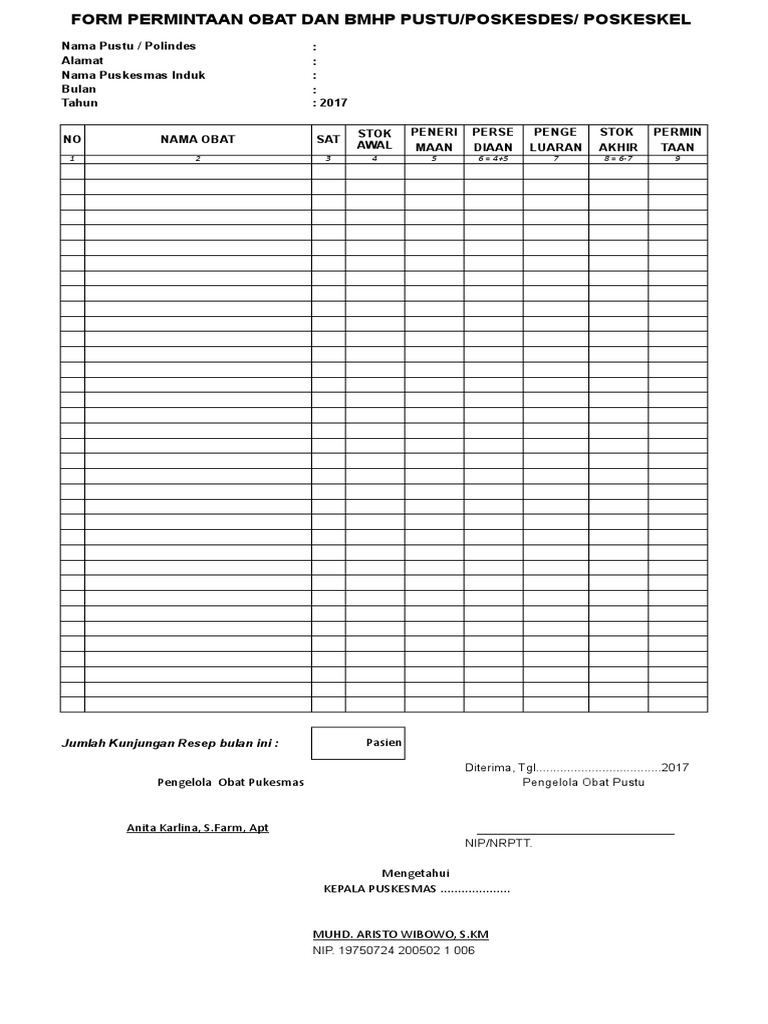 Form Permintaan Obat Pustu | PDF