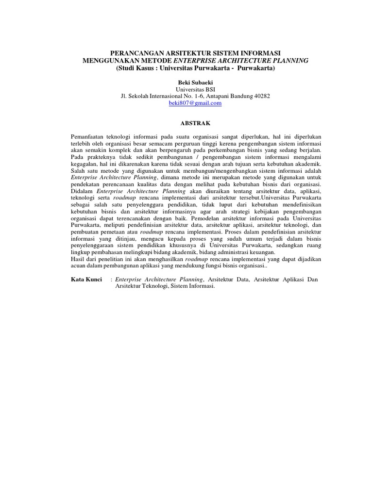 Perancangan Arsitektur Sistem Informasi Menggunakan Metode Enterprise ...