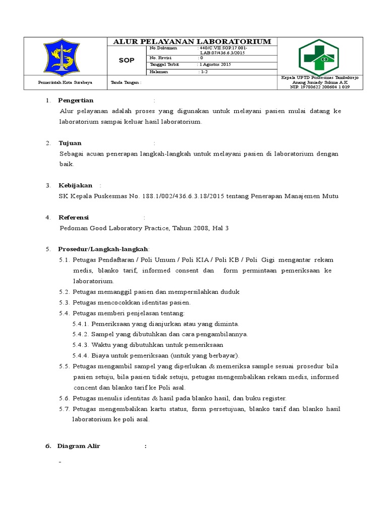 01.SOP Alur Pelayanan Laboratorium | PDF