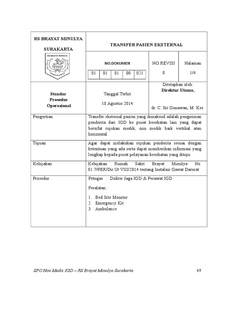 SOP Transfer Eksternal Pasien # | PDF