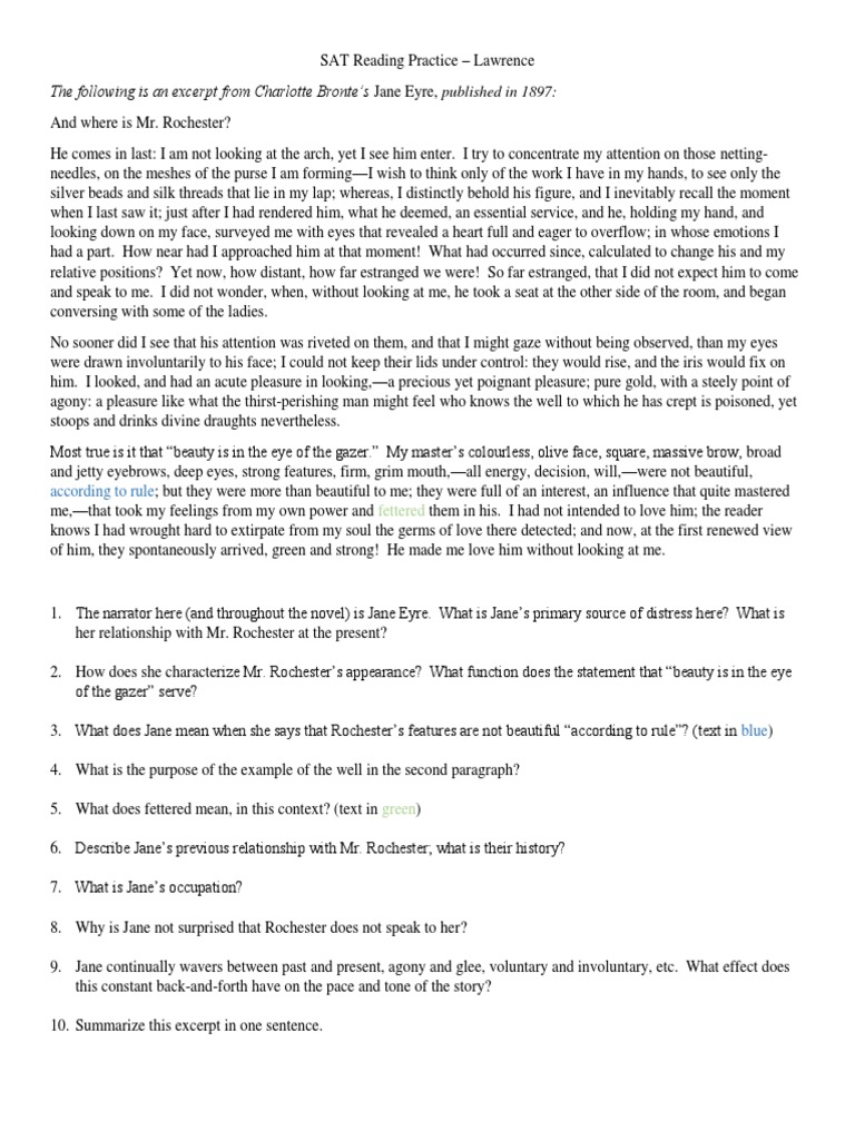 SAT Reading Practice | Download Free PDF | Jane Eyre