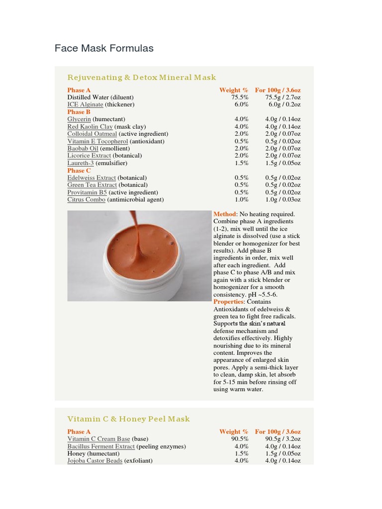 Revitalizing Face Mask Formulas for Different Skin Concerns | PDF ...