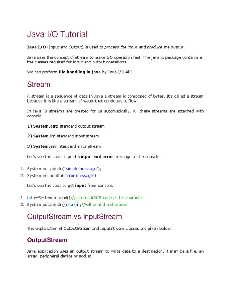 Java Io Tutorial Stream Pdf Inputoutput Java Programming Language