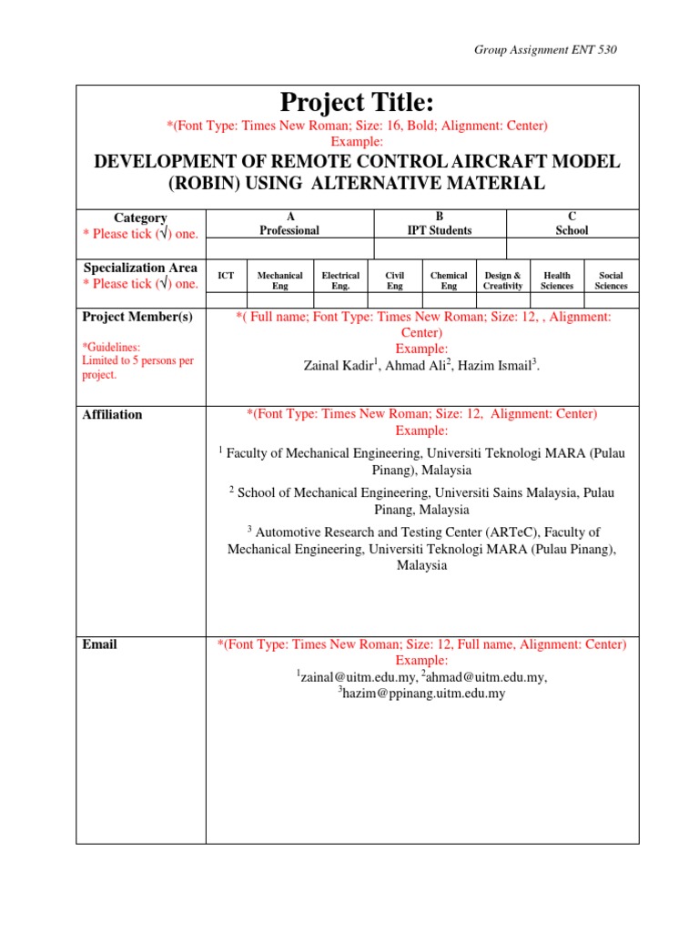 Project Title:: Development of Remote Control Aircraft Model (Robin ...