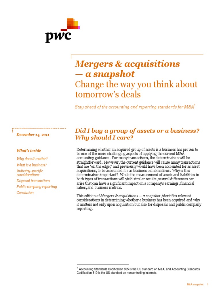 Pwc Snapshot Asset Vs Business Goodwill Accounting Mergers And