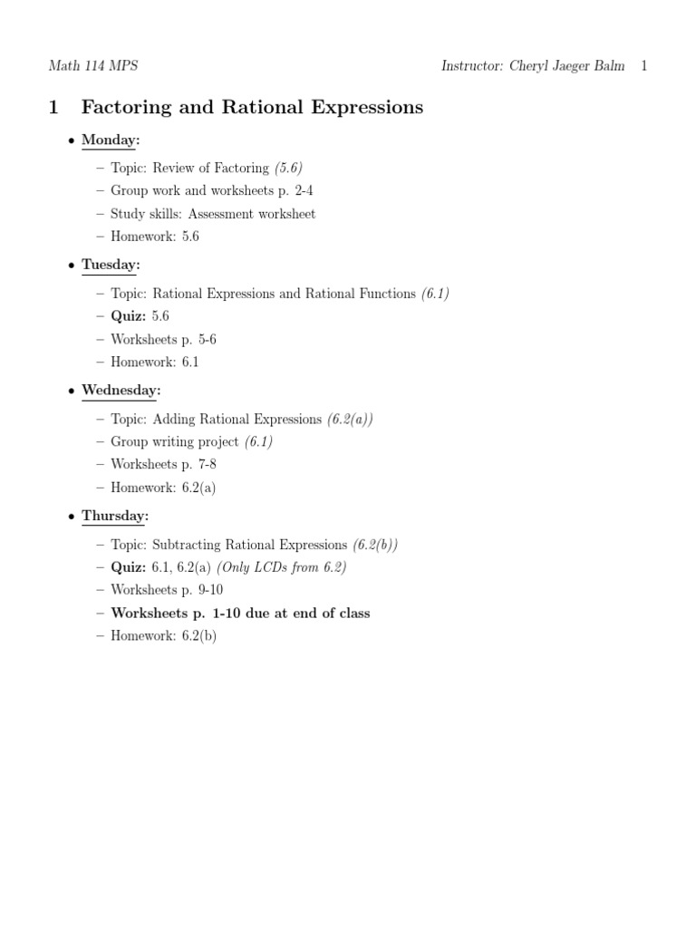 Math 114 MPS Factoring and Rational Expressions | PDF | Logarithm ...