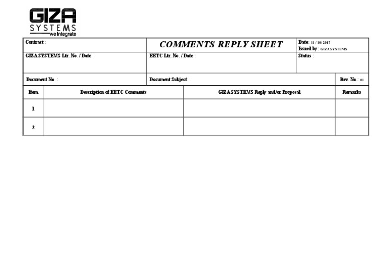 EETC Comments Reply Sheet Template | PDF | Business