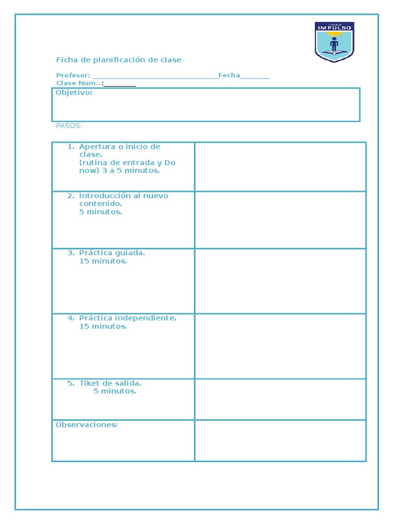Ficha de Planificación de Clase
