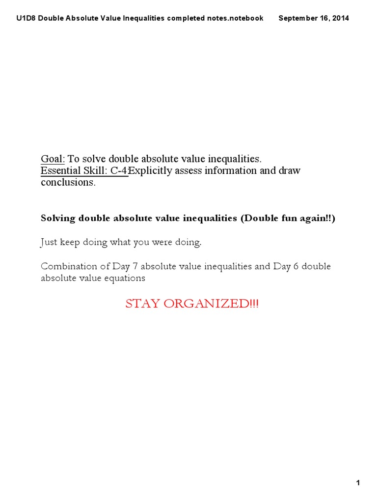 U1D8 Double Absolute Value Inequalities Completed Notes | PDF