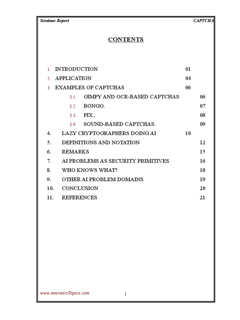 Seminar Report Captcha | PDF | Artificial Intelligence | Intelligence (AI) & Semantics