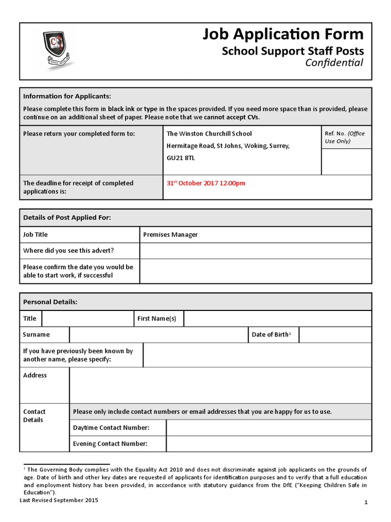 Job Application Form: School Support Staff Posts | PDF | Race And ...