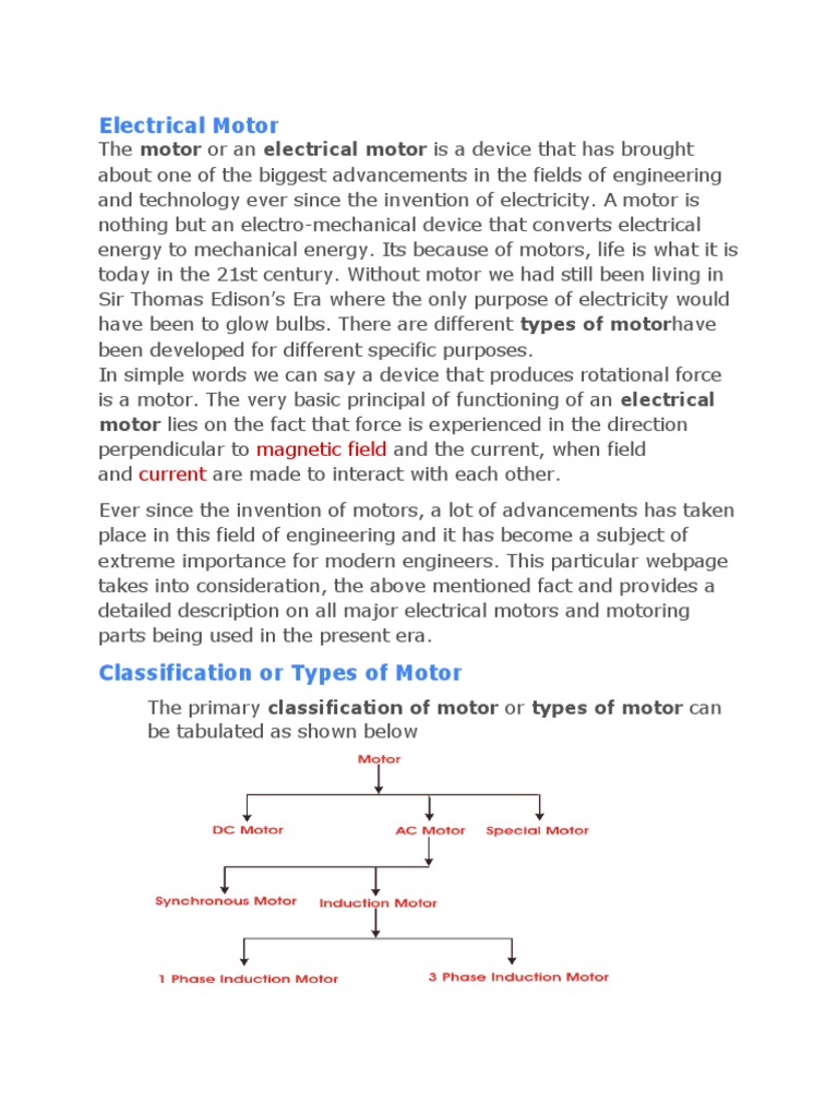 Electrical Motor Types, History and Classification Guide | PDF ...