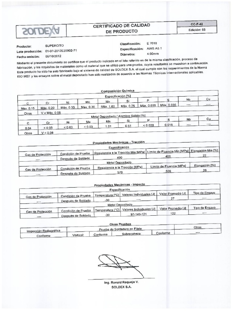 Certificados de Calidad de Soldadura | PDF