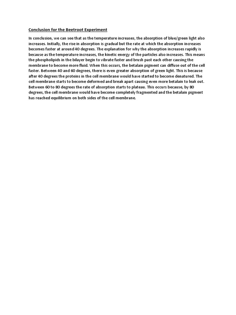 Conclusion For The Beetroot Experiment | PDF | Cell Membrane | Membrane ...