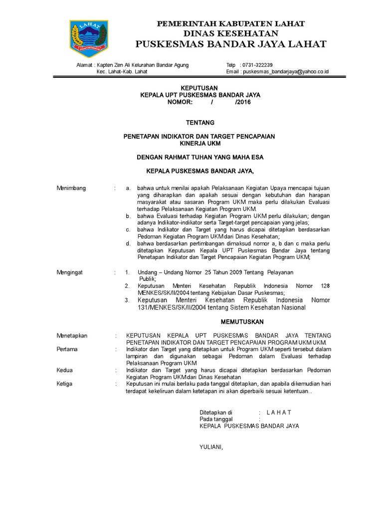 SK Penetapan Indikator Dan Target Pencapaian | PDF