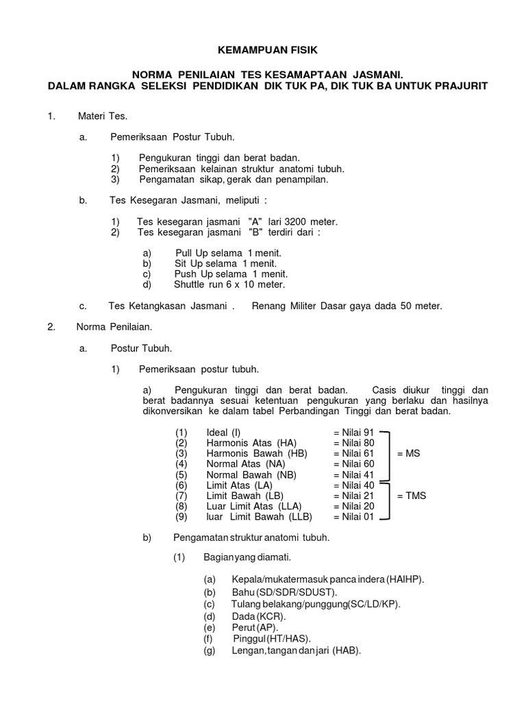 Kemampuan Fisik Tni PDF | PDF