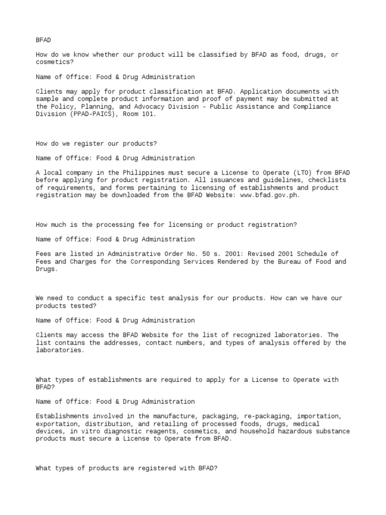 BFAD | PDF | Food And Drug Administration | Dangerous Goods