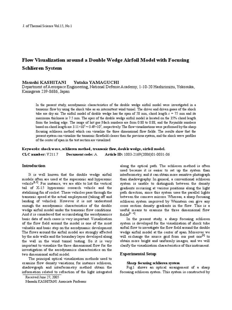 Flow Visualization Around A Double Wedge Airfoil Model With Focusing ...