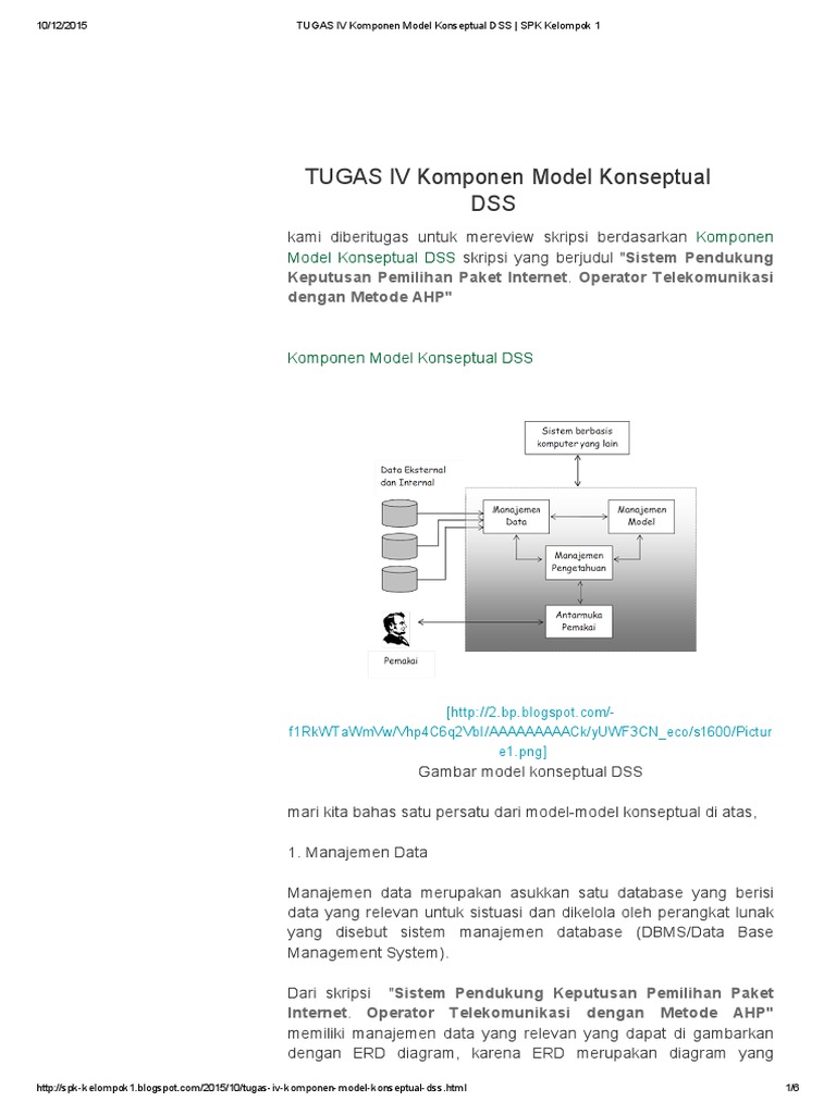 TUGAS IV Komponen Model Konseptual DSS - SPK Kelompok 1 | PDF