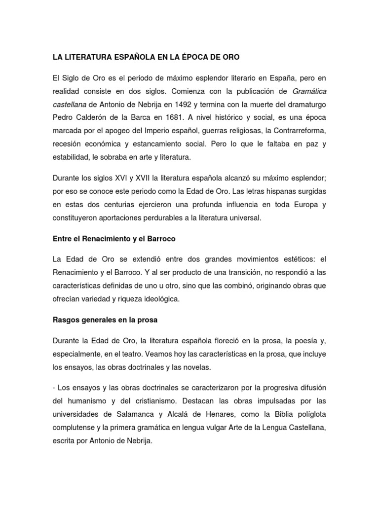La Literatura Española en La Época de Oro | PDF | Novelas | Barroco