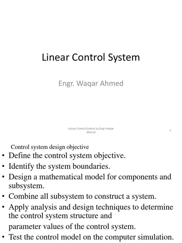 Linear Control System: Engr. Waqar Ahmed | PDF | Control System | Electronic Engineering