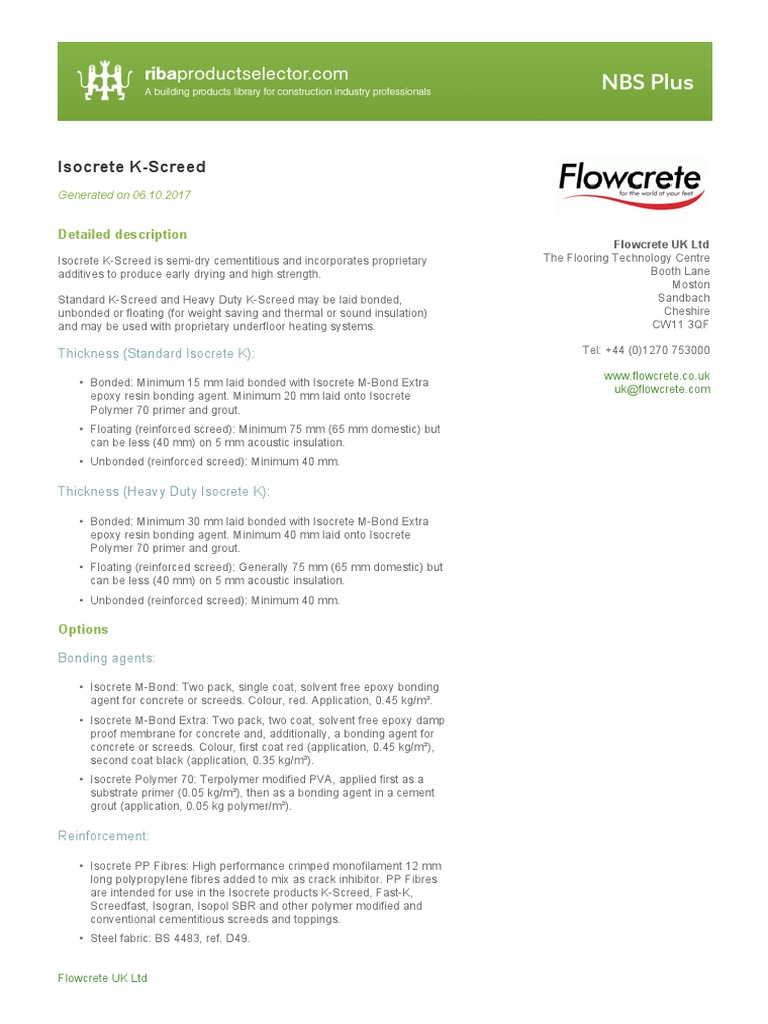 Flowcrete IsocreteK Screed | PDF | Epoxy | Textiles